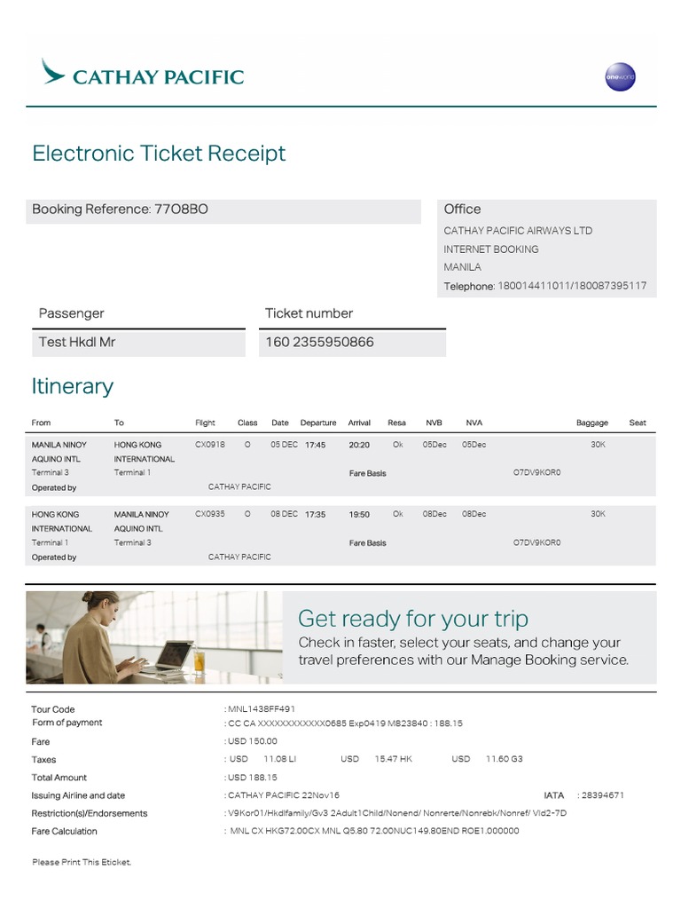 Sample Eticket | PDF | Business Class | Baggage