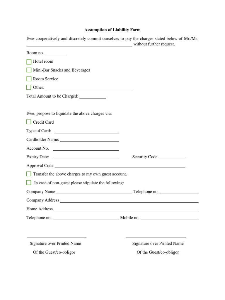 Assumption of Liability Form
