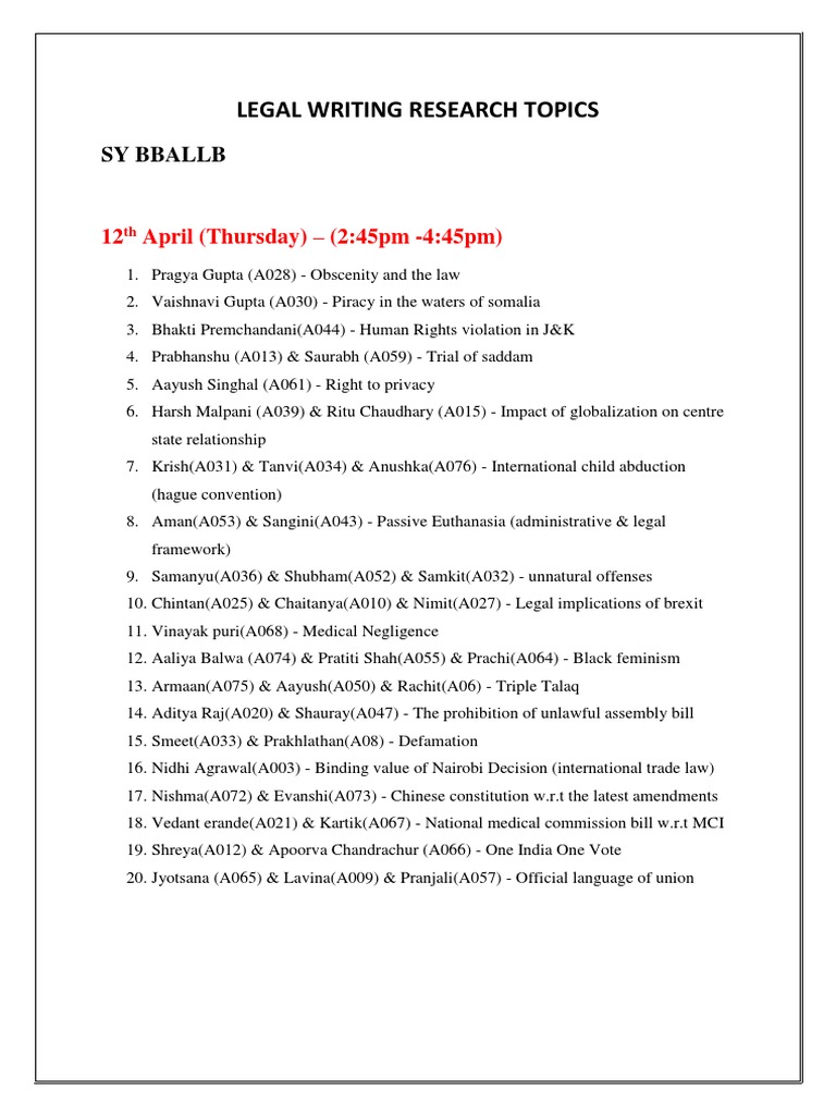 Legal Writing Research Topics: Sy Bballb | PDF