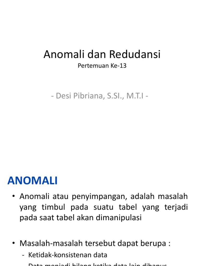 Anomali dan Redudansi Data dalam DB | PDF