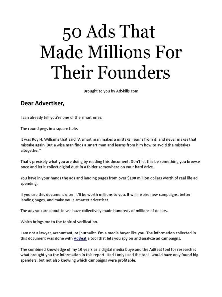 50 Ads That Made Millions | Download Free PDF | Advertising | Cyberspace