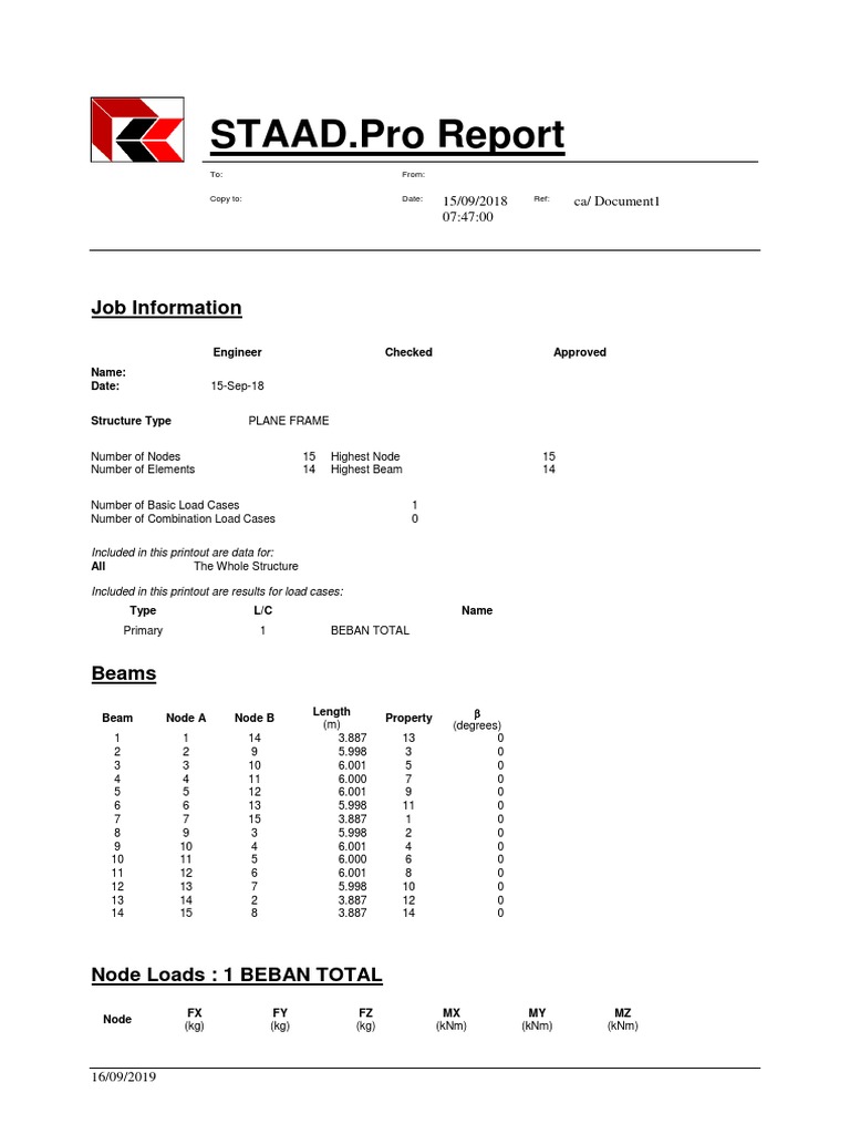 STAAD - Pro Report: Job Information | PDF | Beam (Structure) | Economic ...