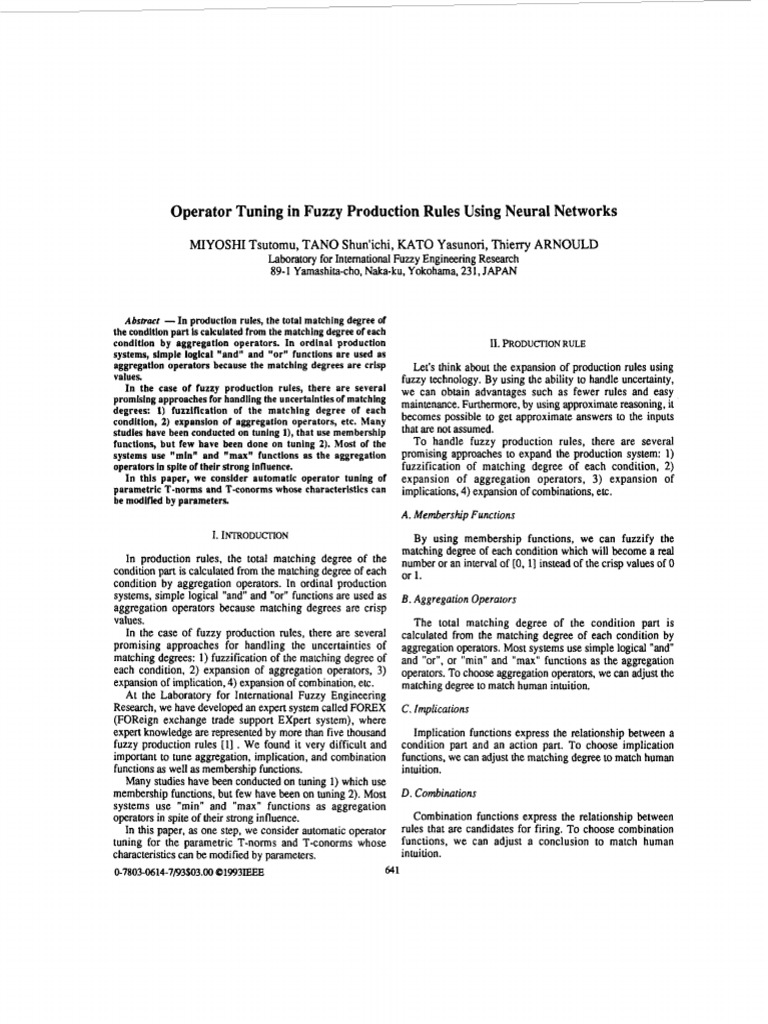 Operator Tuning in Fuzzy Production Rules Using Neural Networks | PDF | Logic | Mathematical Logic
