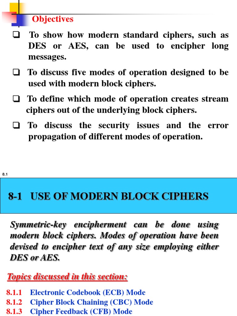 Objectives: DES or AES, Can Be Used To Encipher Long Messages | PDF ...
