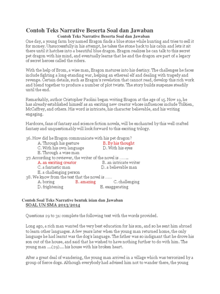 Contoh Teks Narrative Beserta Soal Dan Jawaban | PDF | General Fiction
