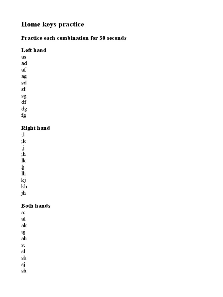 Home Keys Typing Practice Guide | PDF