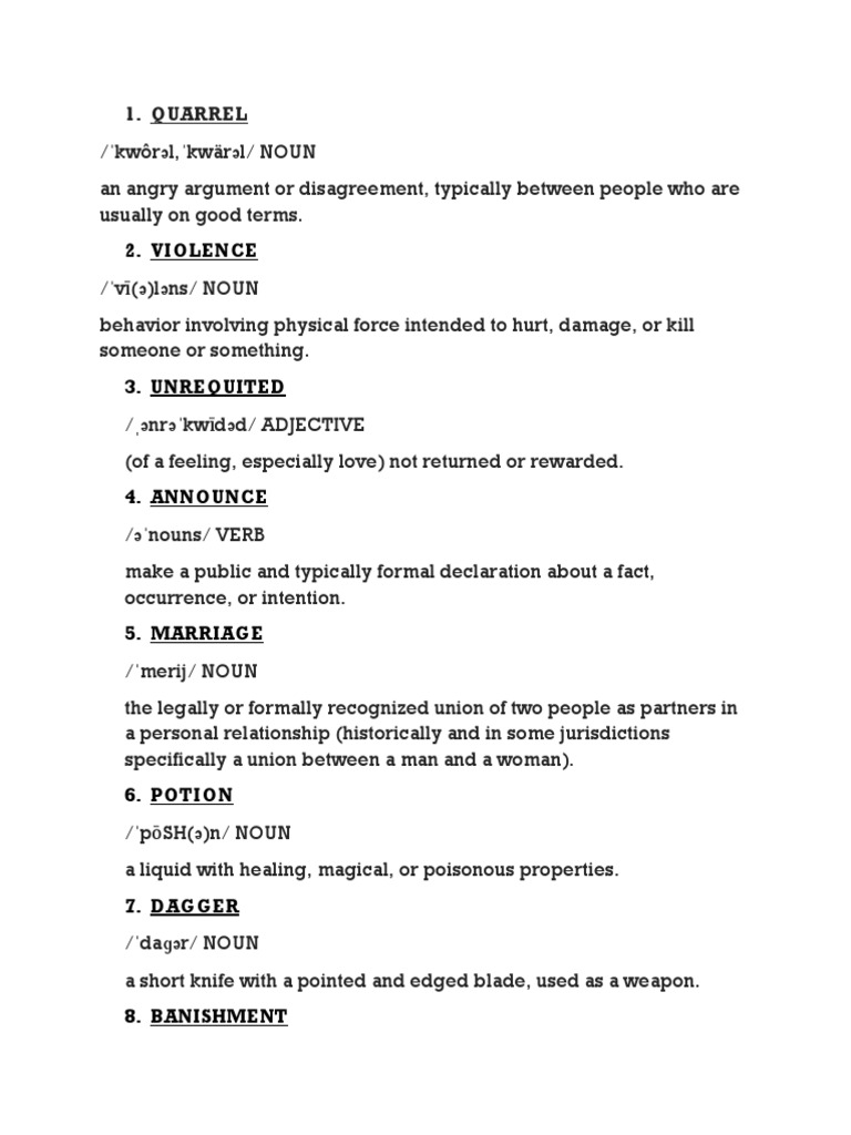 Spelling For Romeo and Juliet | PDF