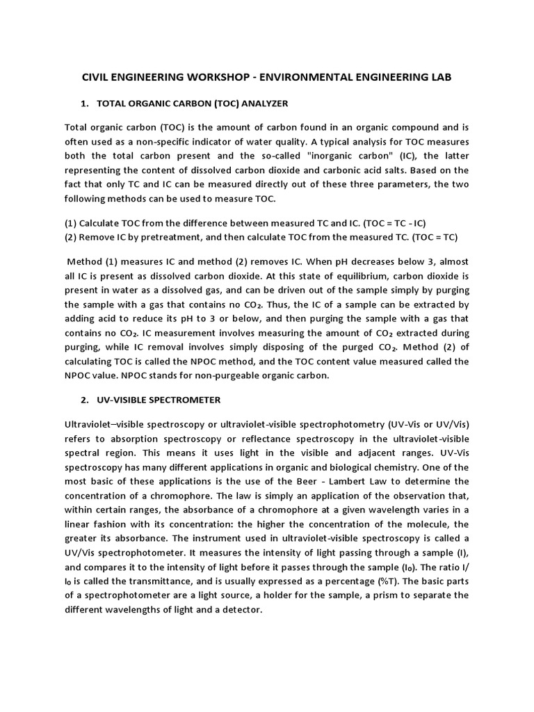 Civil Engineering Workshop - Environmental Engineering Lab: 1. Total ...