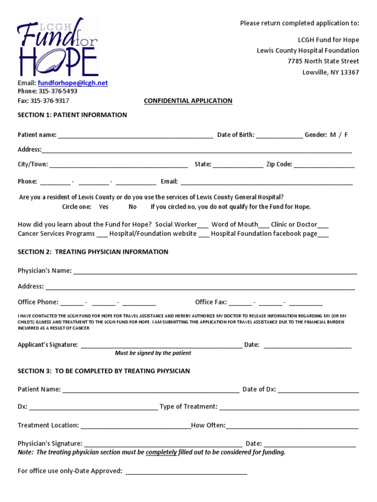 Fund For Hope Application 2019 | PDF | Hospital | Patient