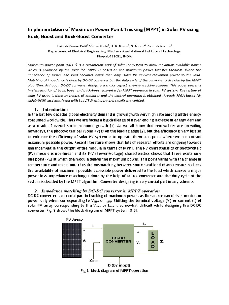 Implementation of Maximum Power Point Tracking (MPPT) in Solar PV Using ...