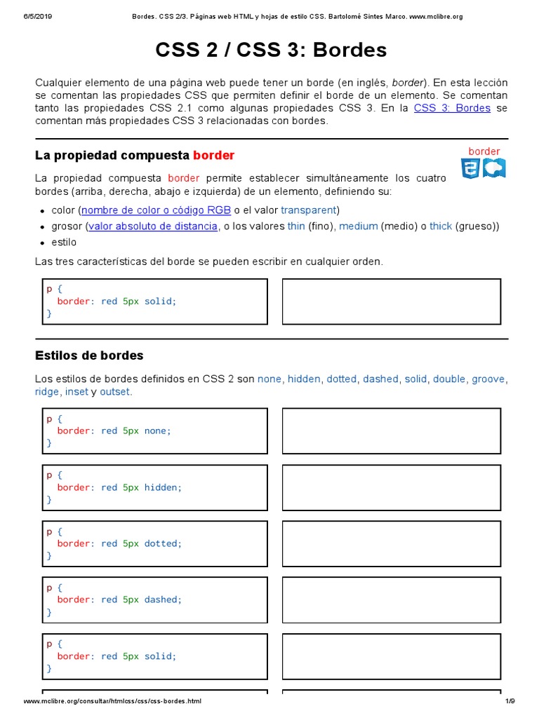 Tipos y estilos de bordes en CSS | PDF | Hojas de estilo en cascada | HTML