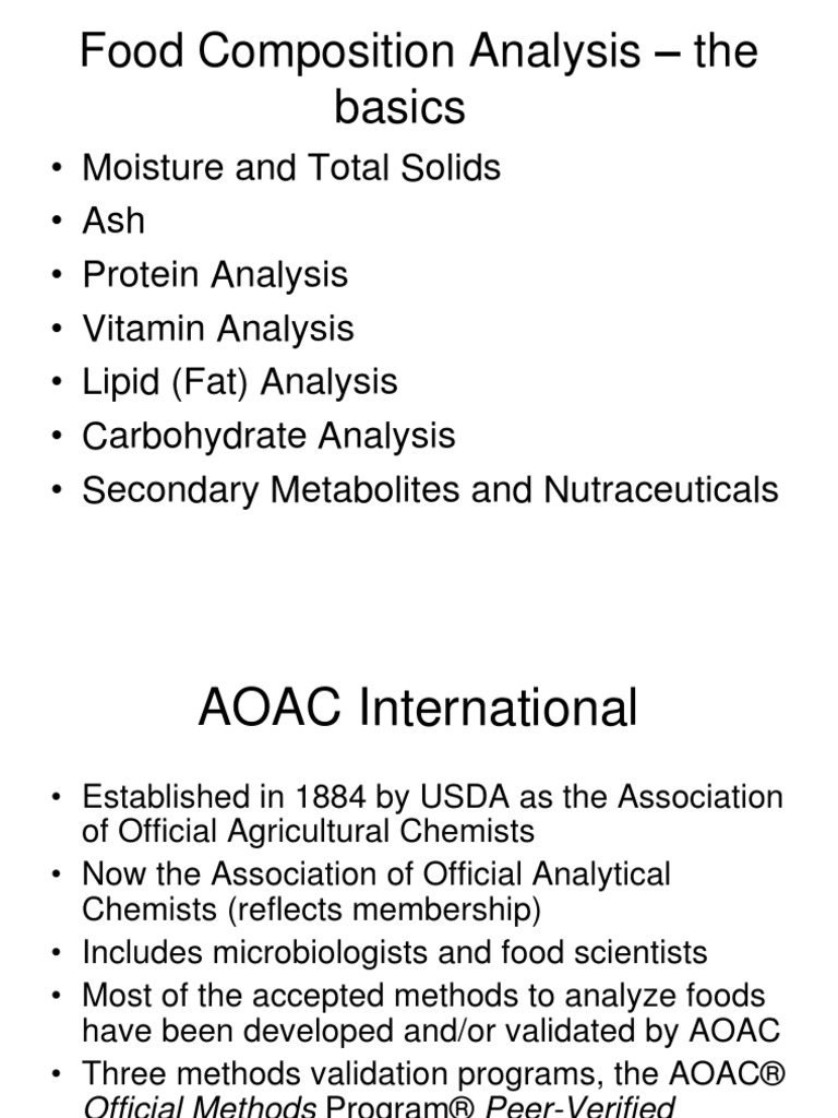 Food Composition Analysis - The Basics | PDF | Chemistry | Physical ...