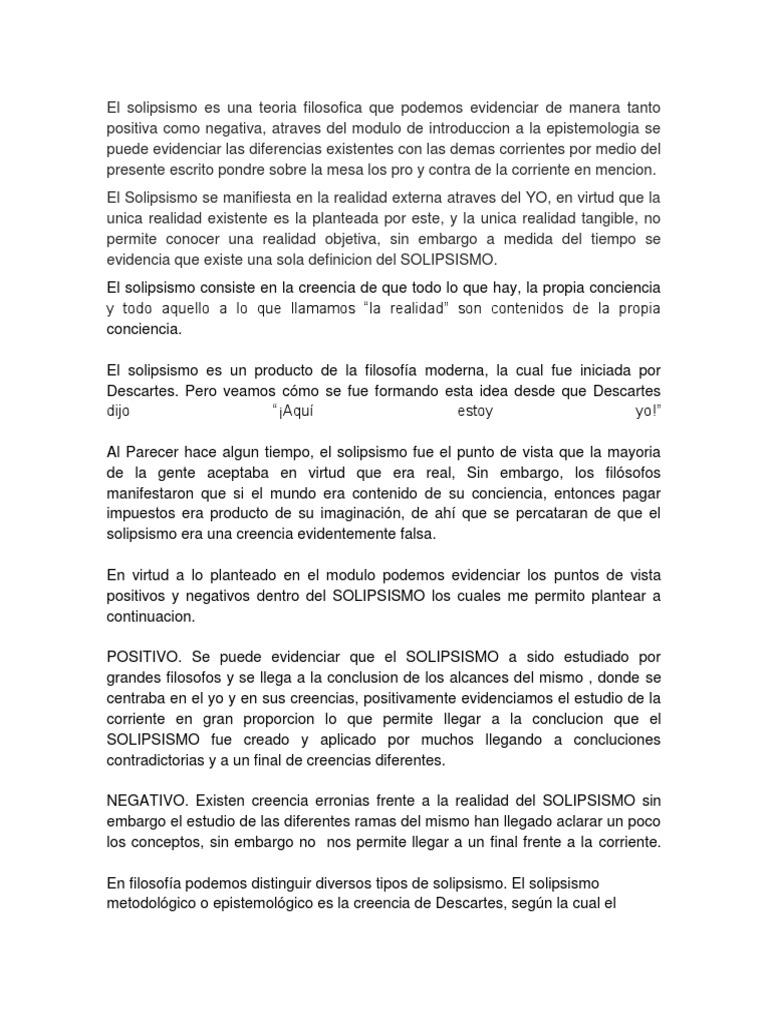 SOLIPISMO | PDF | Realidad | Conocimiento