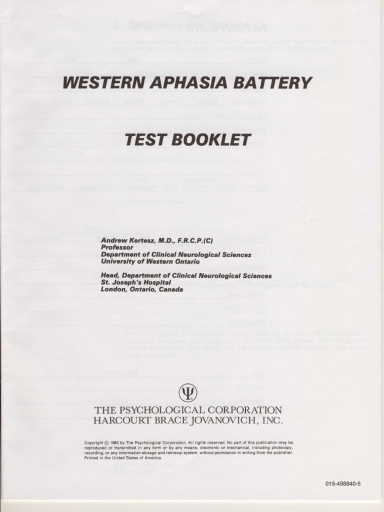 Western Aphasia Battery PDF | PDF | Fluency