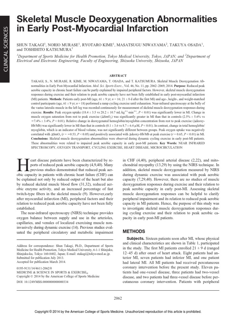 Skeletal Muscle Deoxygenation Abnormalities in Early Post-Myocardial ...