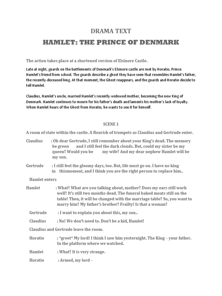 Drama Text Hamlet: The Prince of Denmark | PDF | Hamlet | Plays