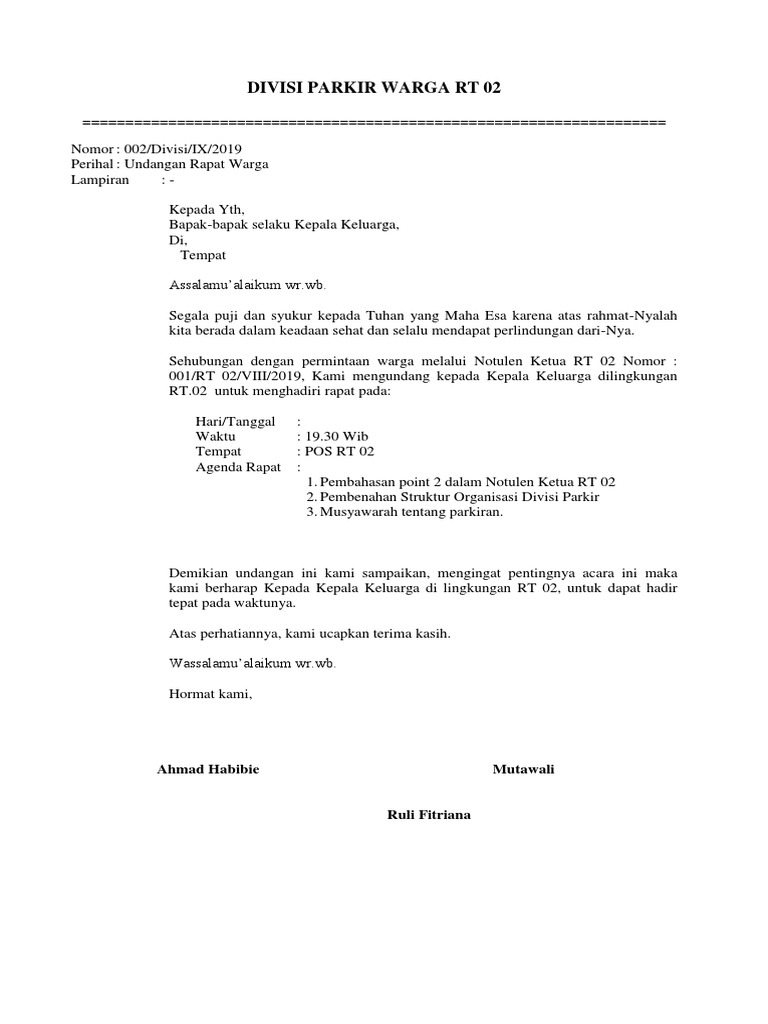 Contoh Surat Undangan Rapat RT | PDF