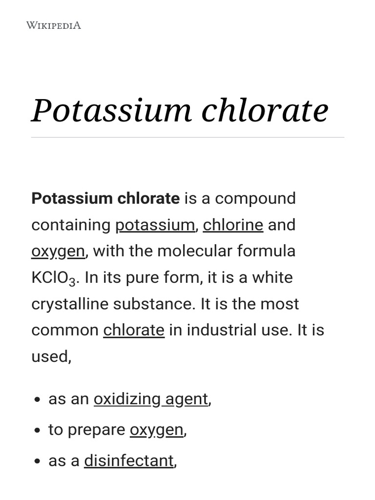 Potassium Chlorate | PDF | Sets Of Chemical Elements | Chemical Substances