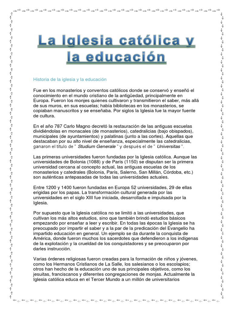 La influencia histórica de la Iglesia católica en la educación y el ...