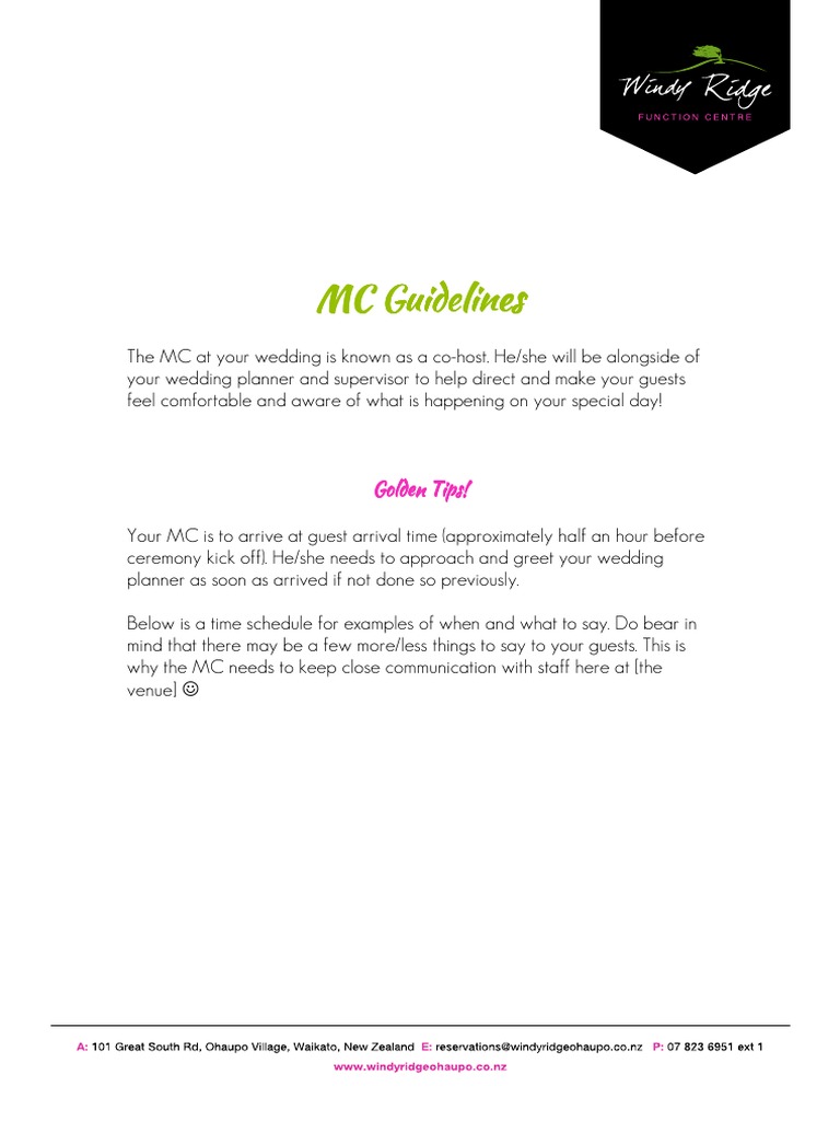 Sample MC Guidelines | PDF | Wedding | Bride