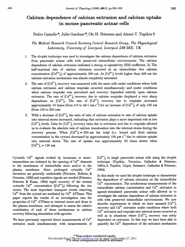 Calcium Dependence of Calcium Extrusion and Calcium Uptake in Mouse ...