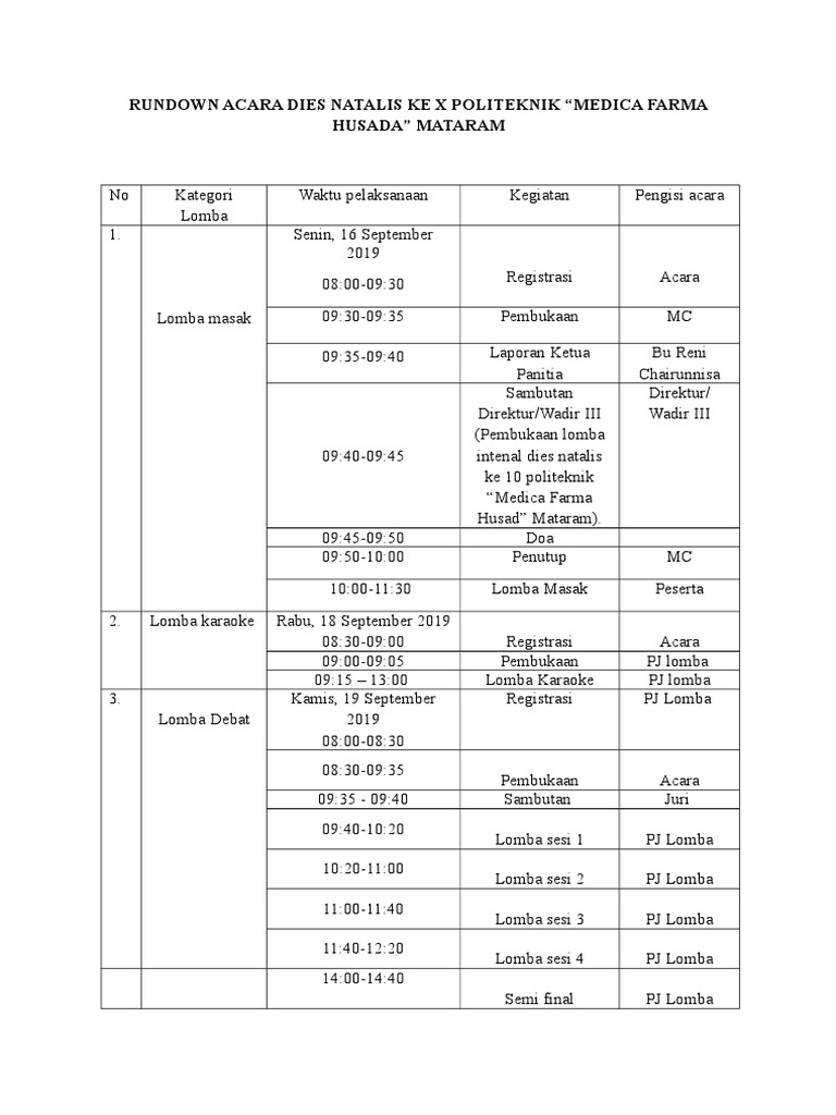 Rundown Acara Dies Natalis X Politeknik | PDF