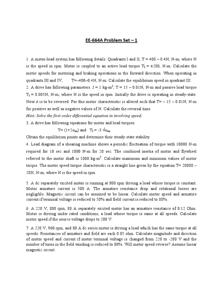 Prob Set 1 | PDF | Electric Motor | Rectifier