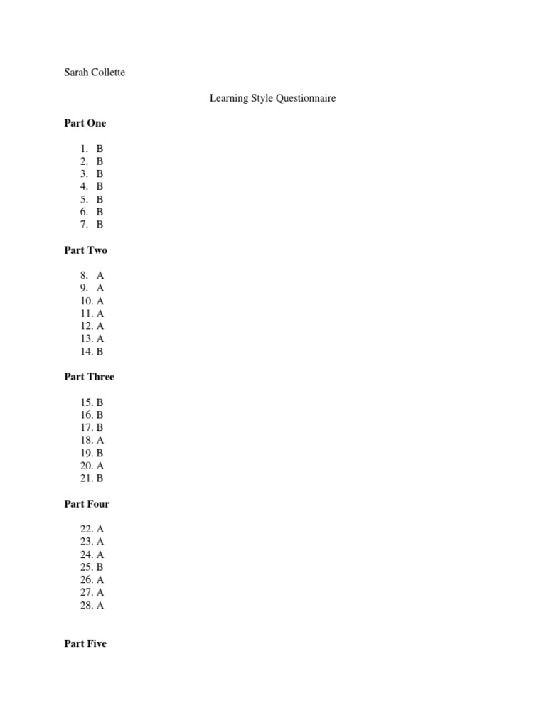 Learning Style Questionnaire | PDF