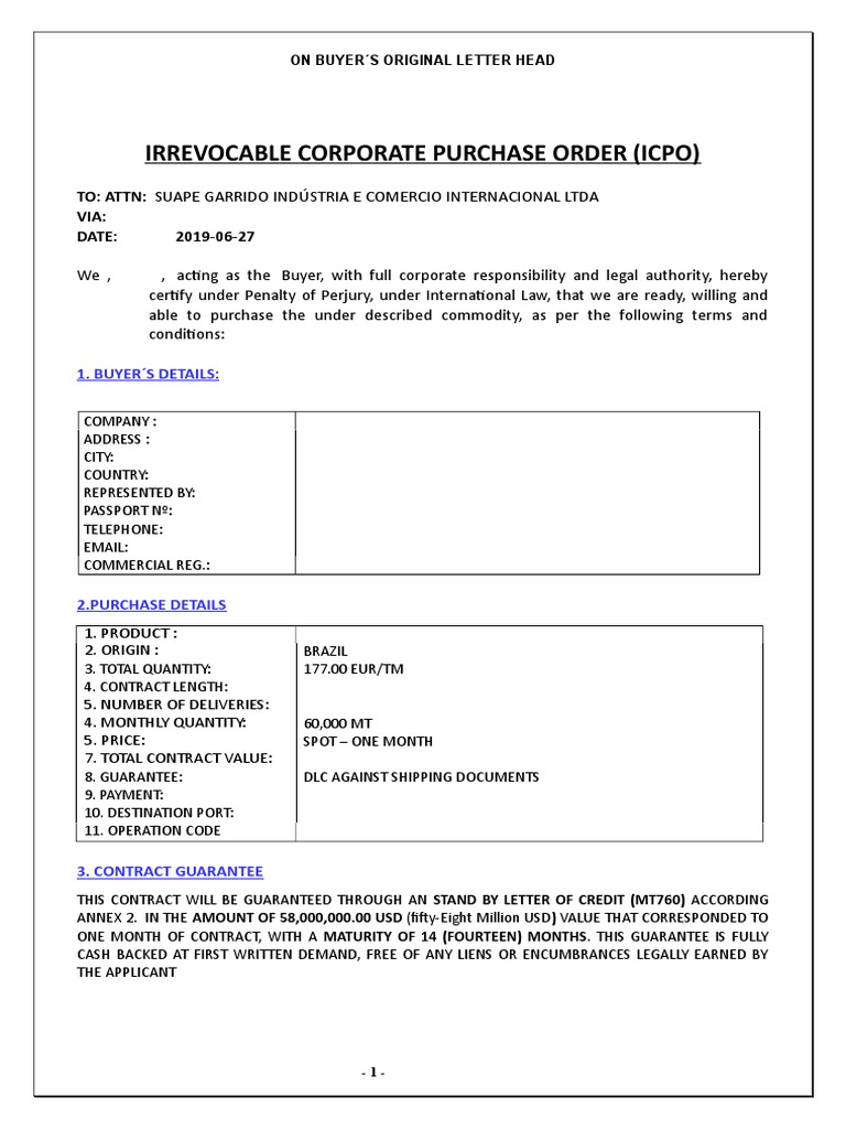 Icpo Model | PDF | Guarantee | Letter Of Credit