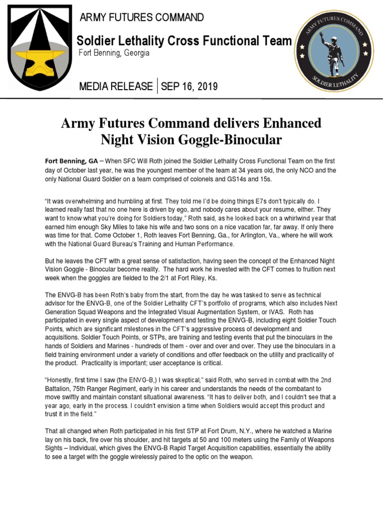 Media Release ENVG-B Fielding | Military Science | Military