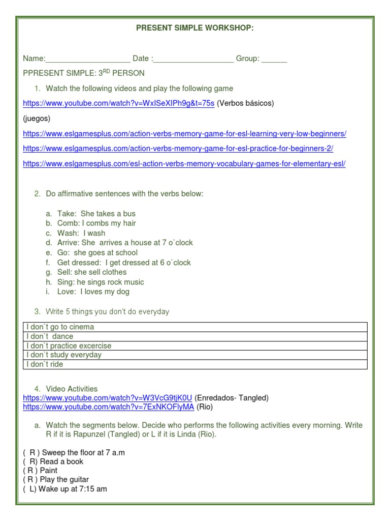Present Simple Workshop Intro | PDF