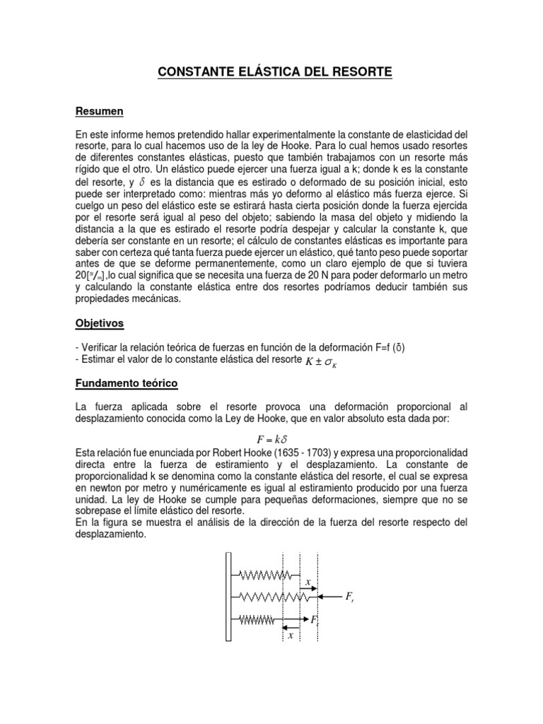 LAB - 2 Constante Elástica Del Resorte | PDF | Elasticidad (Física ...