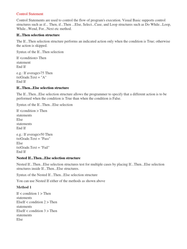 Control Statement (Visual Basic) | Download Free PDF | Array Data Structure | Data Type