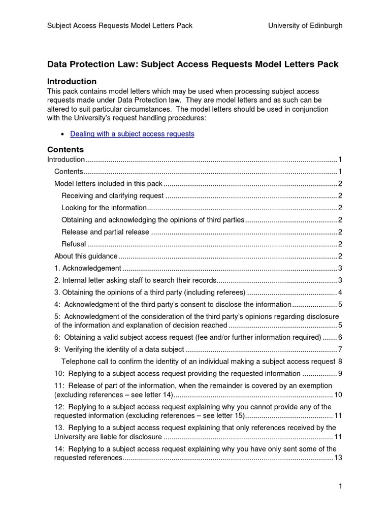 Data Protection Law: Subject Access Requests Model Letters Pack ...