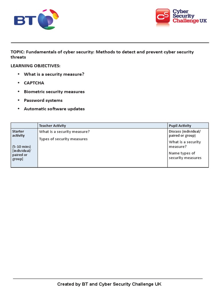 Lesson Plan Cyber Security Threats | PDF | Computer Security | Security