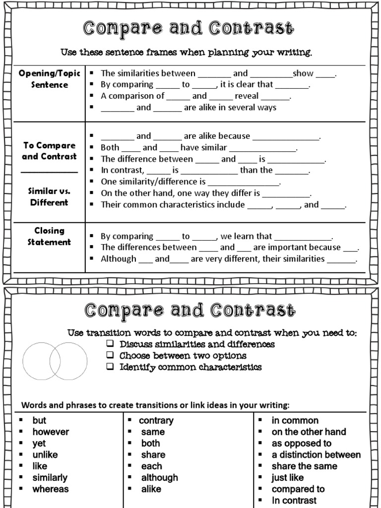 Compare and Contrast: Opening/Topic Sentence | PDF