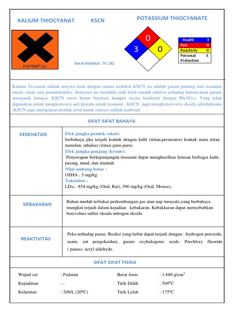 MSDS Kalium Tiosianat (KSCN) | PDF