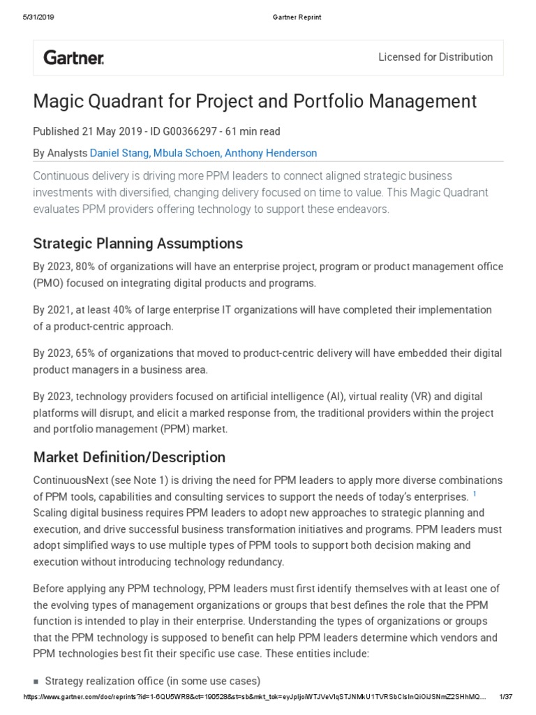 Magic Quadrant For Project and Portfolio Management: Strategic Planning ...