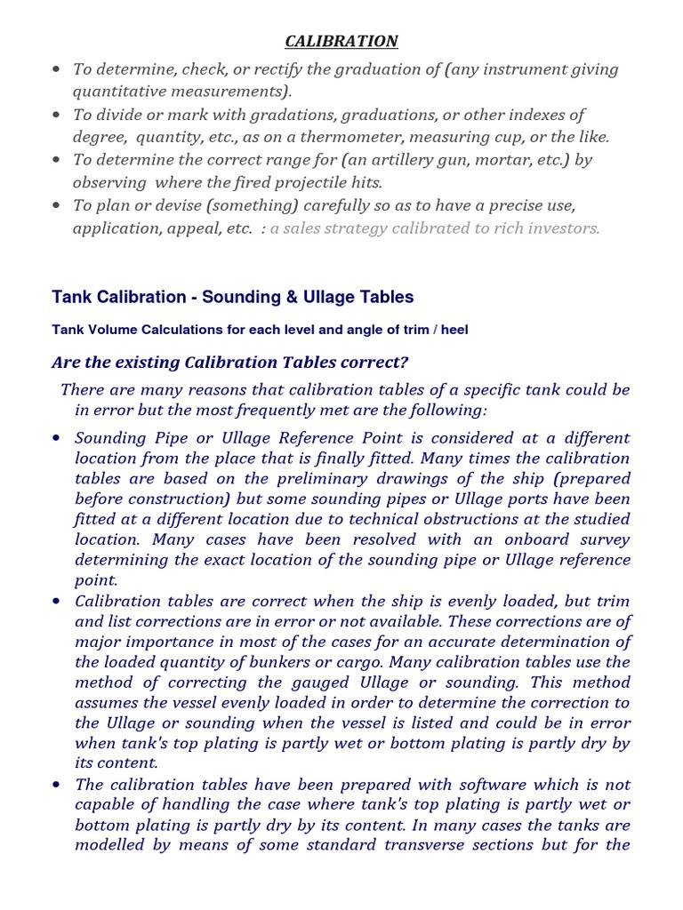 Tank Calibration for Marine Vessels | PDF | Calibration | Tanks