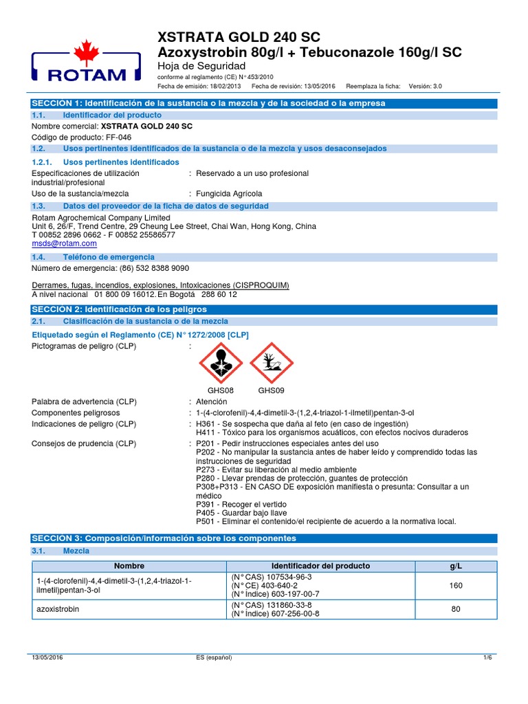 Fungicida agrícola XSTRATA GOLD 240 SC | PDF | Toxicidad | Agua