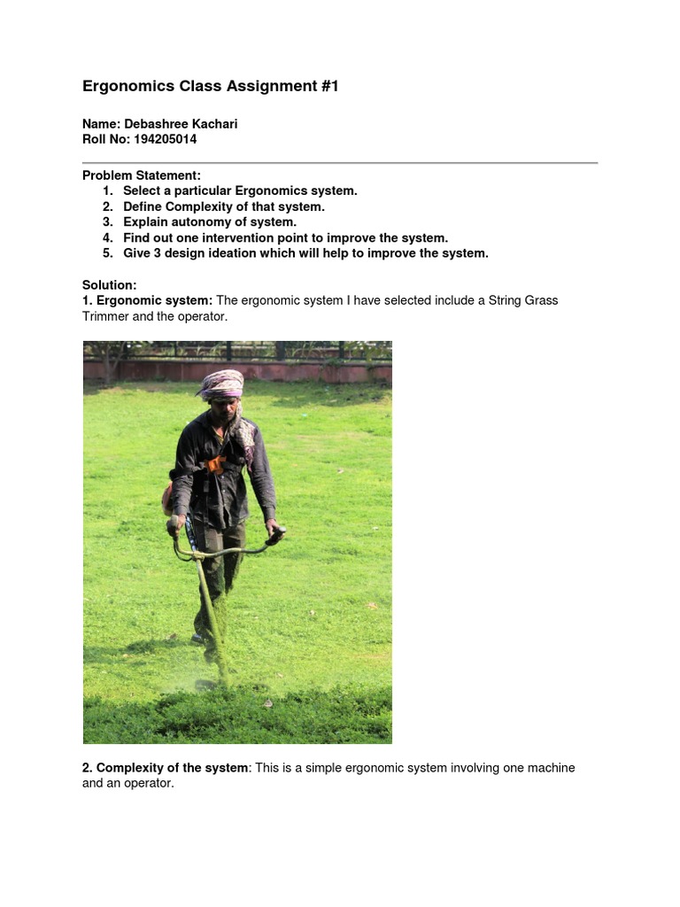 Ergonomics Class Assignment #1: Trimmer and The Operator | PDF ...