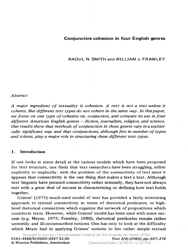 Conjunctive Cohesion in Four English Genres - Raoul N Smith | PDF ...