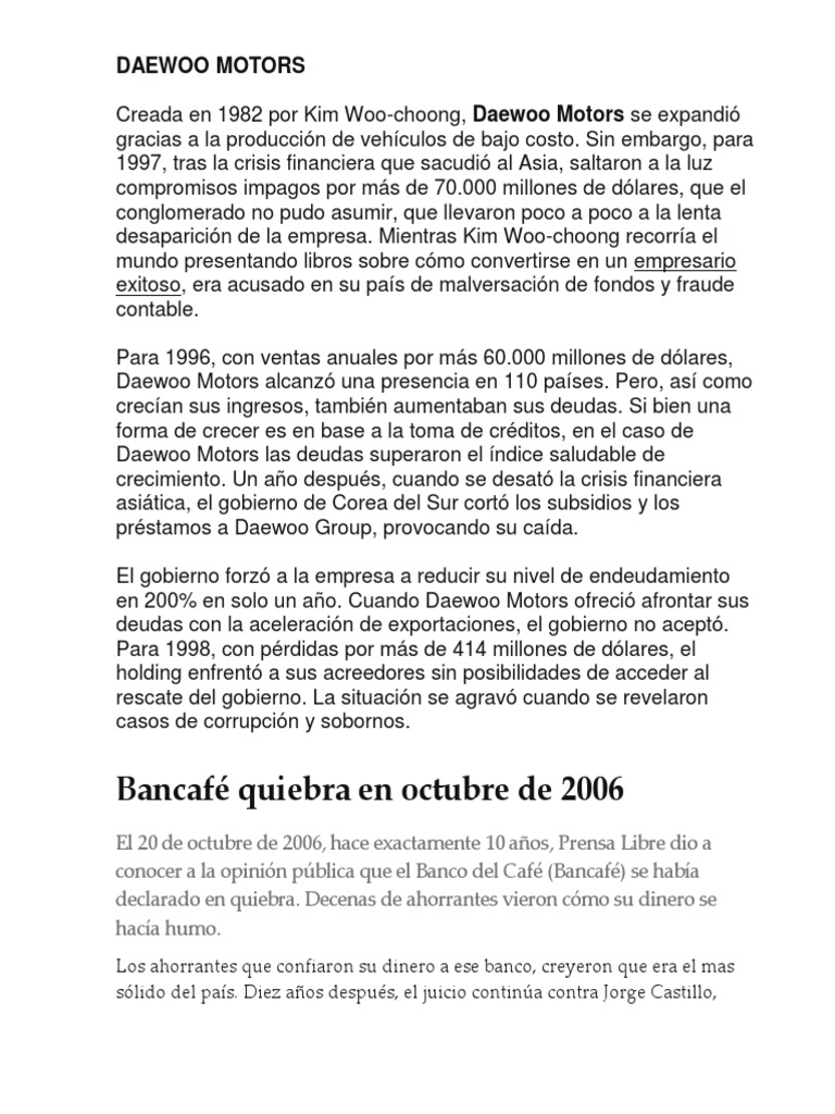 Quiebra de Bancafé y su impacto | PDF | Bancos | Dinero