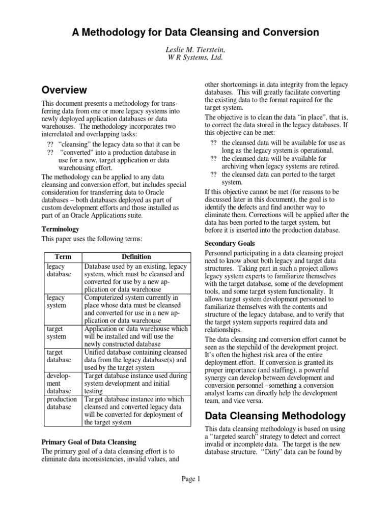 Data Conversion and Cleansing Methodology | PDF | Databases | Oracle ...