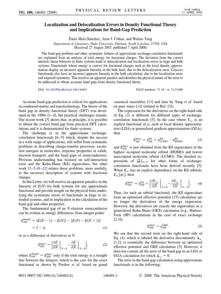 Localization and Delocalization Errors in Density Functional Theory and Implications For Band ...