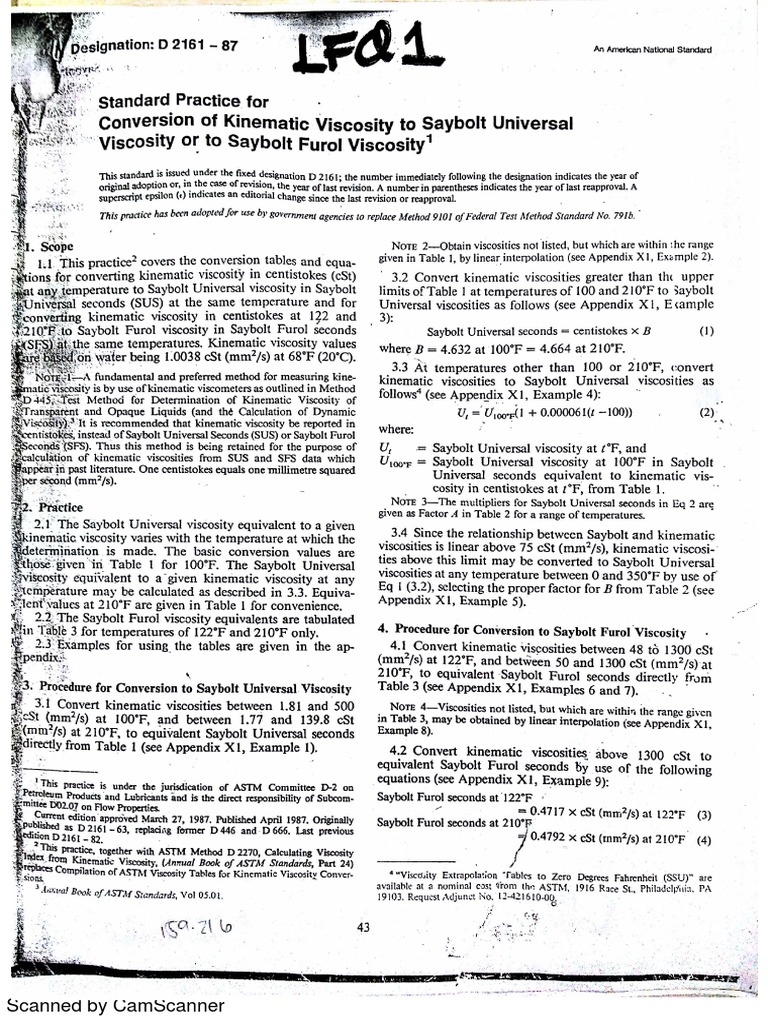 ASTM D2161-87 Standard Parctice For Conversion Kinematic Viscosity To ...