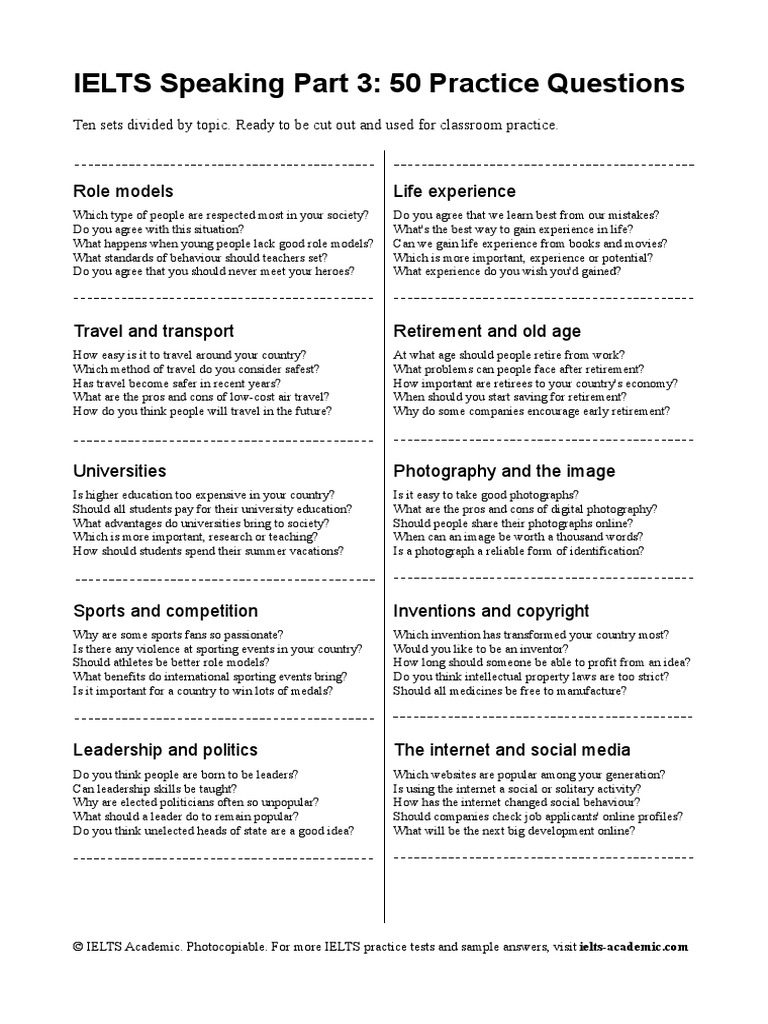 Ielts Speaking Part 3 Model Questions Answers Ielts Elephant