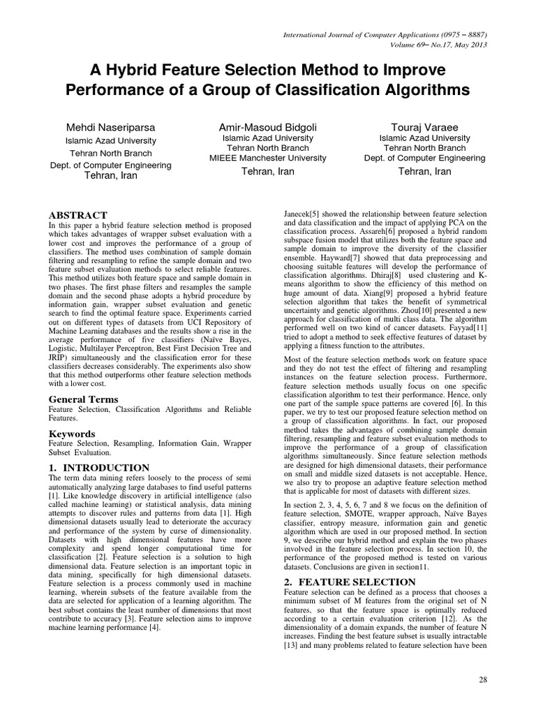 Hybrid Feature Selection | PDF | Statistical Classification | Machine Learning