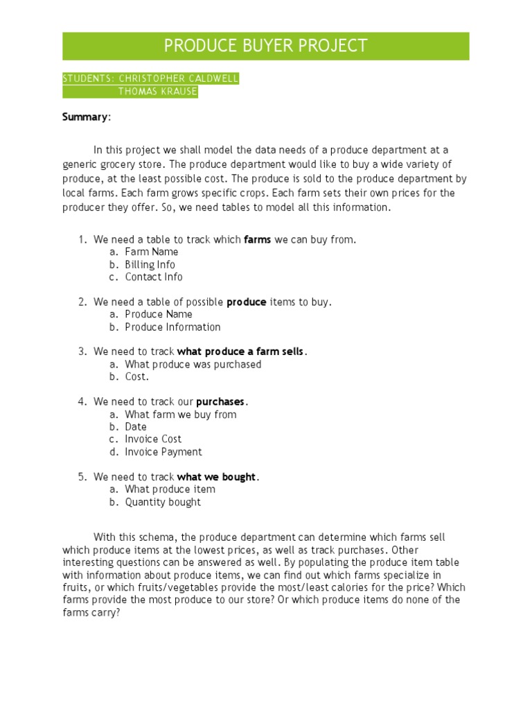 Produce Buyer Project Data Model | PDF