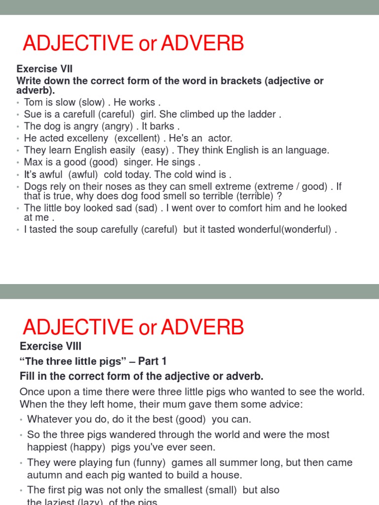 Adjective or Adverb Slides | PDF | Adjective | Adverb